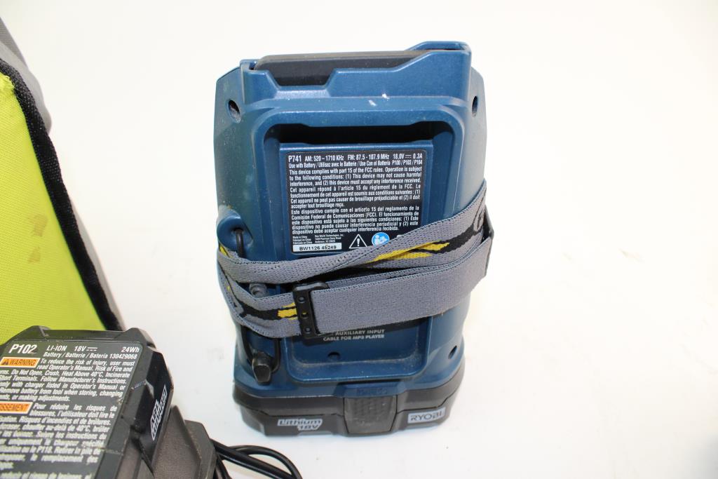 Ryobi Clock Radio, Drill, & More In Green Ryobi Bag; 7 Pieces ...