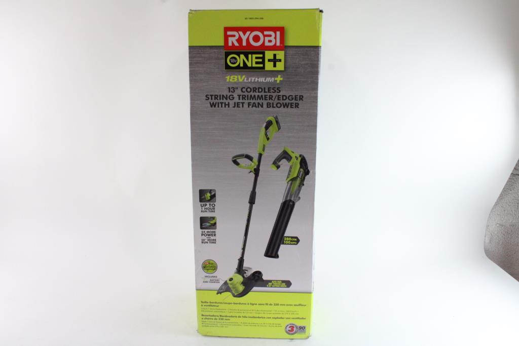 Ryobi One+ 18V 13" Cordless String Trimmer/Edger With Jet Fan Blower ...