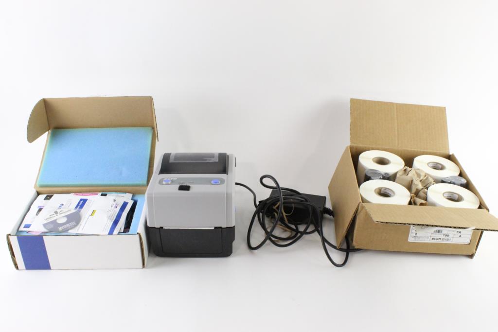 Sato Barcode Printer With 10 Boxes Of Paper Rolls | Property Room