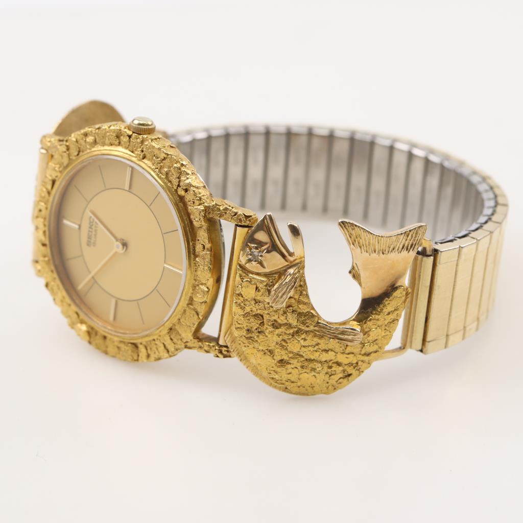 Seiko 10kt Gold Diamond Double Fish Watch | Property Room