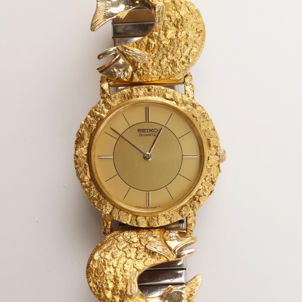 Seiko 10kt Gold Diamond Double Fish Watch | Property Room