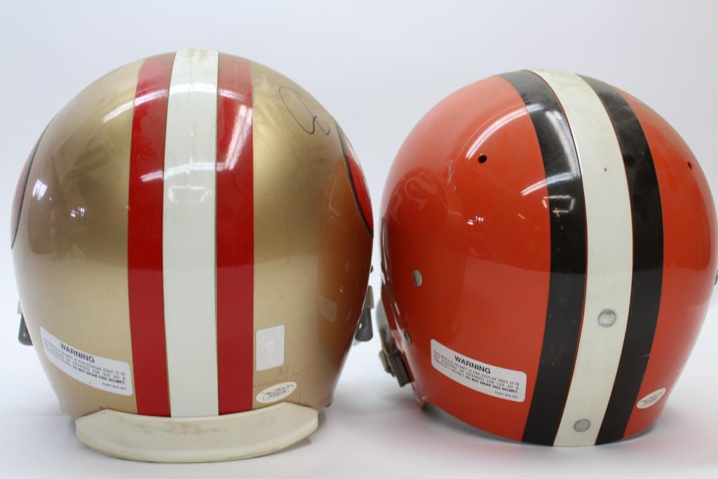 Signed Joe Montana And Jim Brown Helmets. 2 Pieces | Property Room