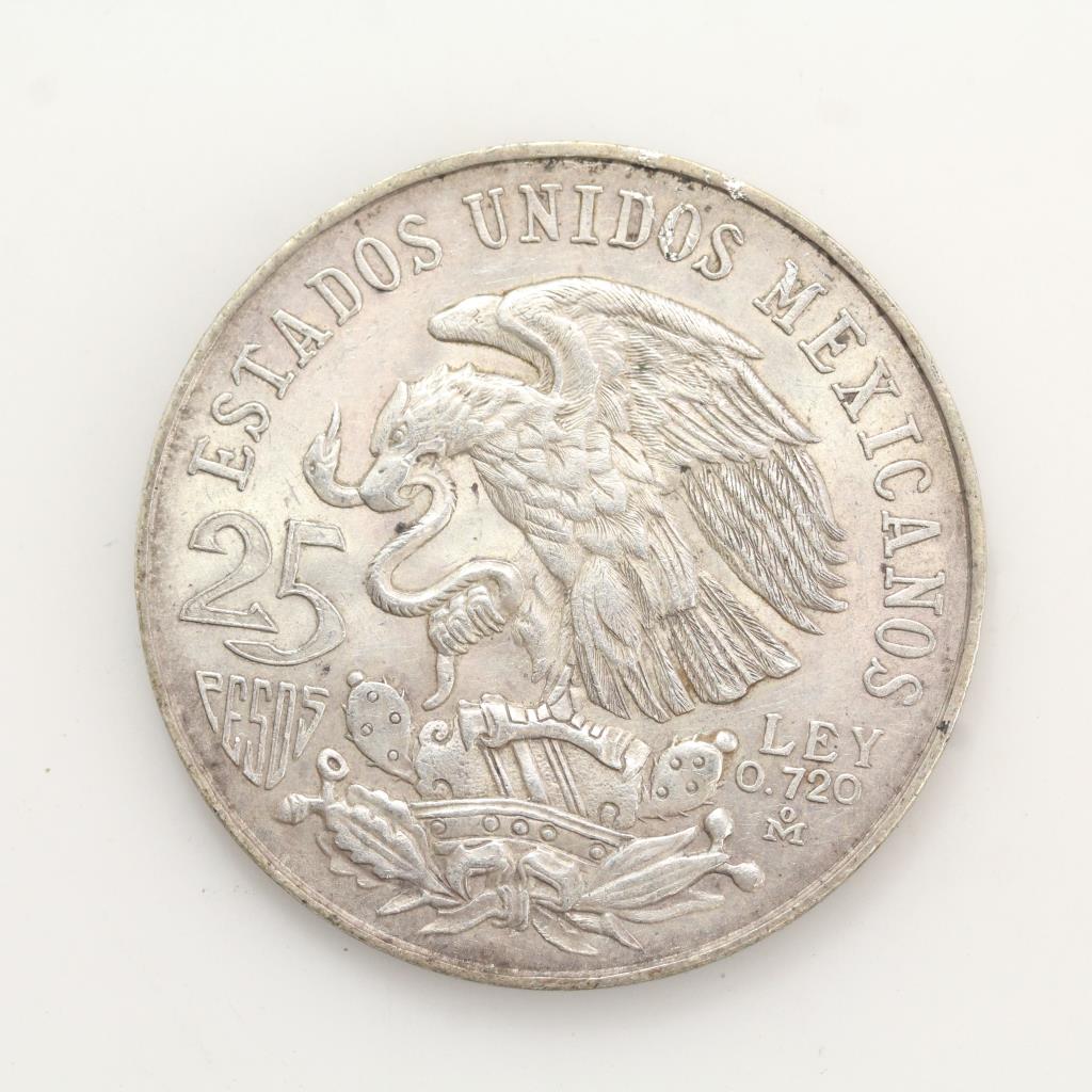 Silver 1968 Mexico 25 Pesos Summer Olympics Coin | Property Room