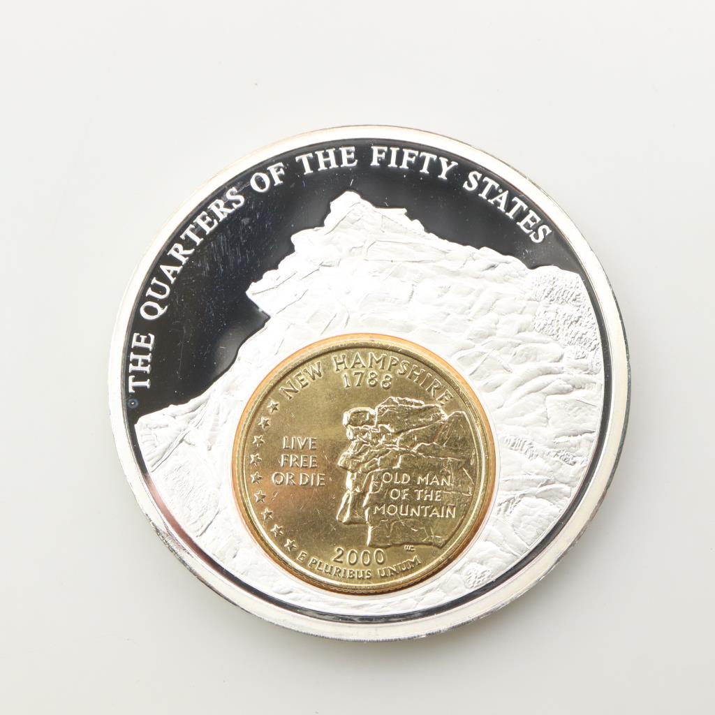 Silver 50 States Token With Hampshire State Quarter Encased Inside ...