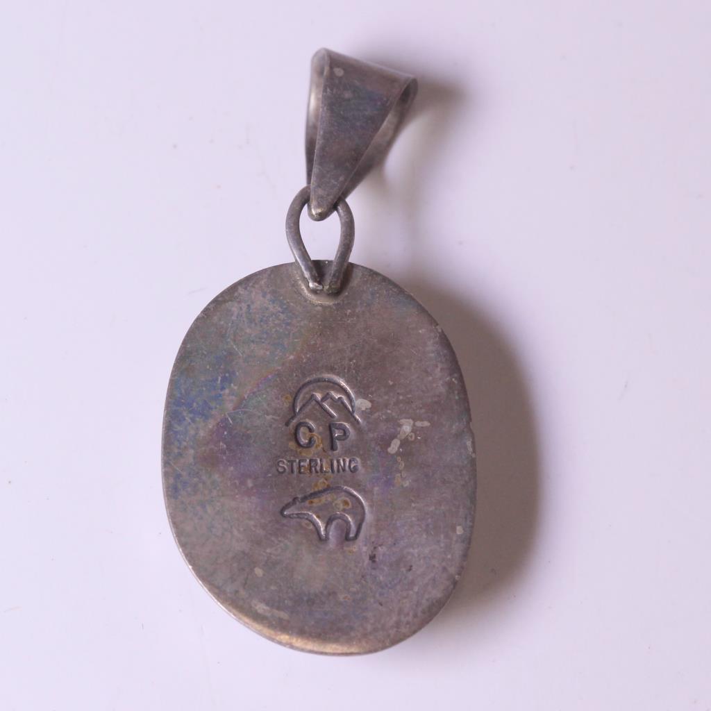 Silver 9.2g Green Stone Native American Hallmarked Pendant | Property Room