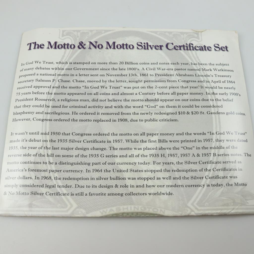 Silver Certificate Set, Motto/No Motto, 2 Pieces | Property Room
