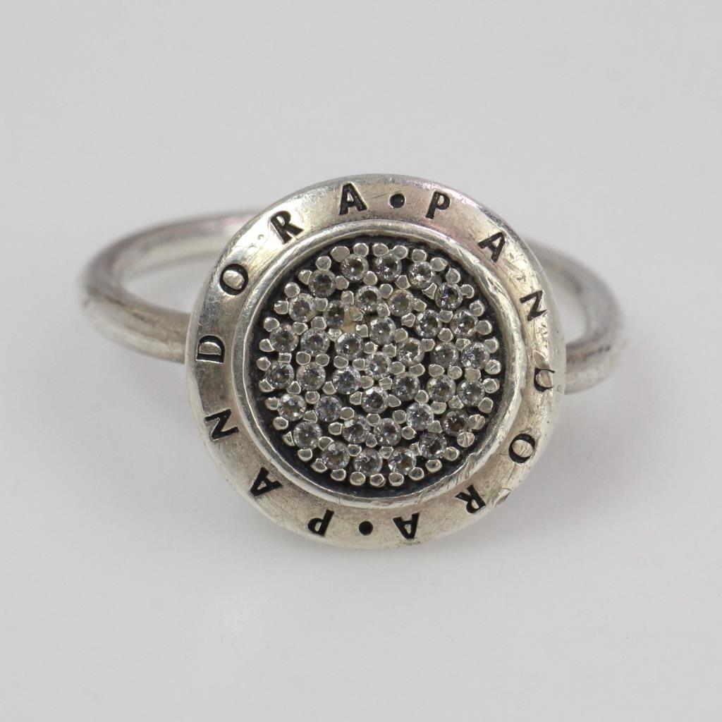 Silver Pandora Signature Ring With Clear Stones, 3.94g | Property Room
