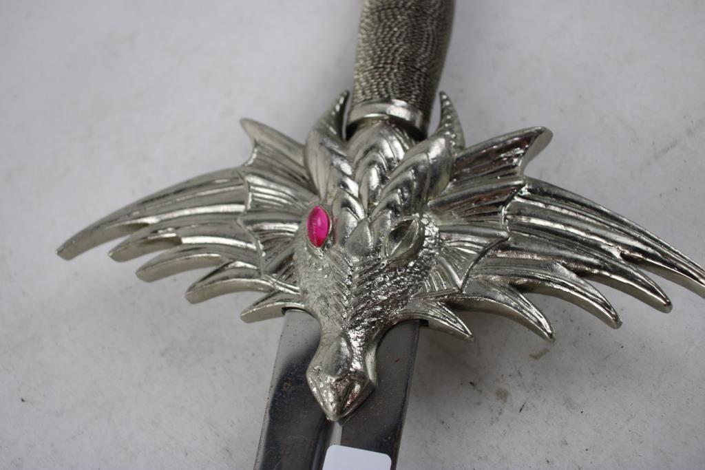 Silver Toned Sword With Dragon Head Handle | Property Room
