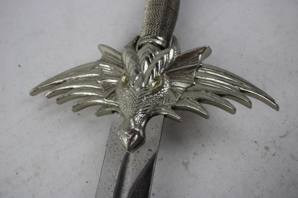 Silver Toned Sword With Dragon Head Handle | Property Room