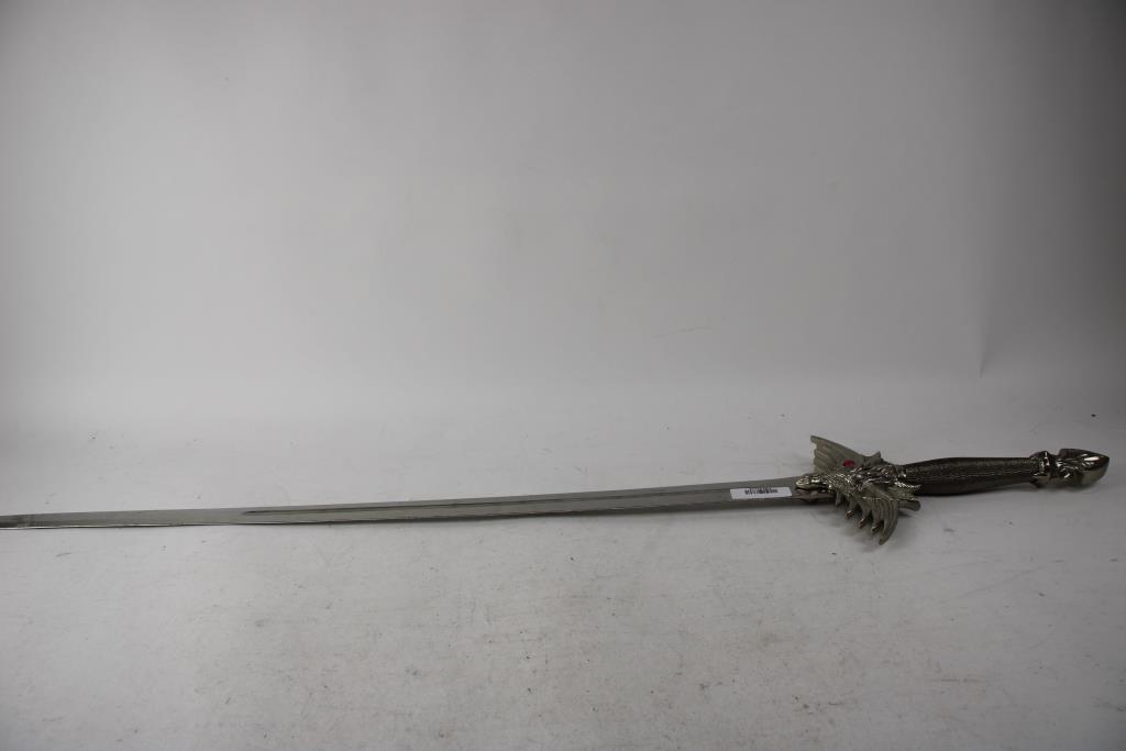 Silver Toned Sword With Dragon Head Handle | Property Room