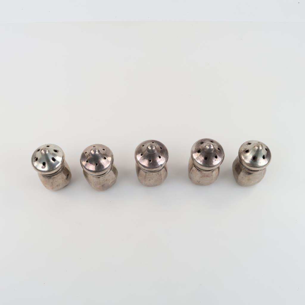 Silver Vincent Lollo Mini Salt & Peper Shakers, 5 Pieces | Property Room