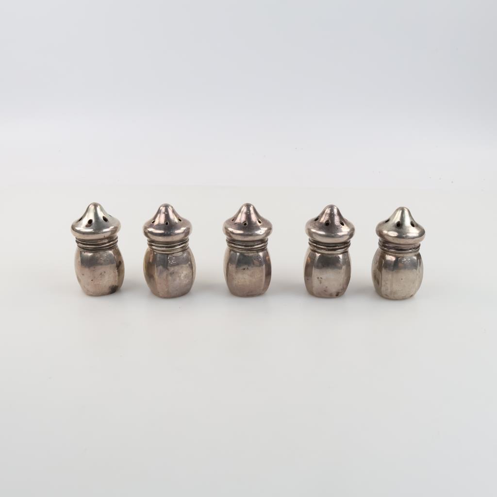 Silver Vincent Lollo Mini Salt & Peper Shakers, 5 Pieces | Property Room