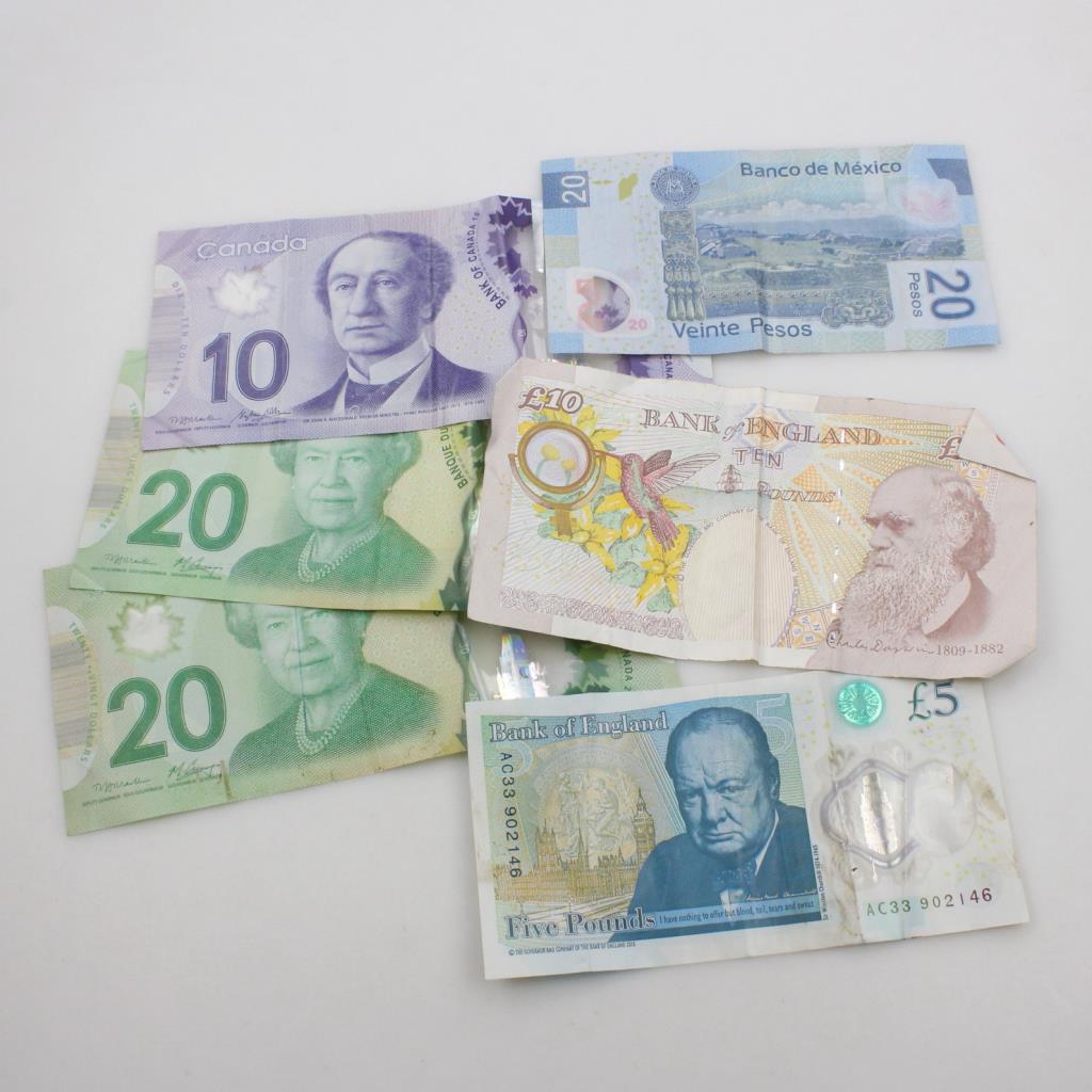 Six Foreign Bank Notes, Includes $50 Canadian | Property Room