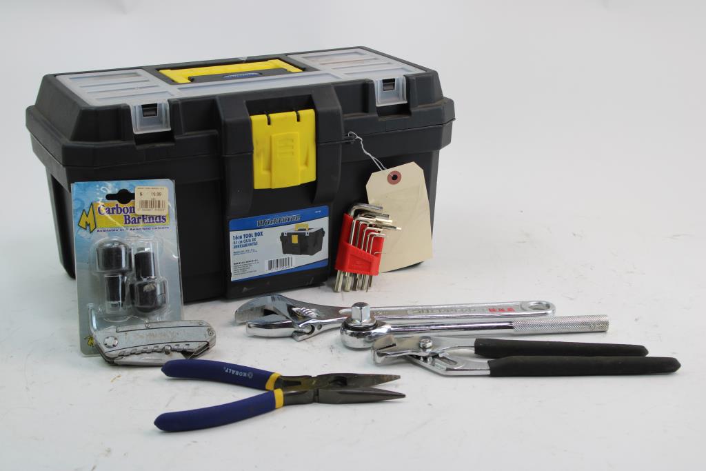 Sockets, Pliers, Husky Utility Knife, & More In Workforce 16" Tool Box ...