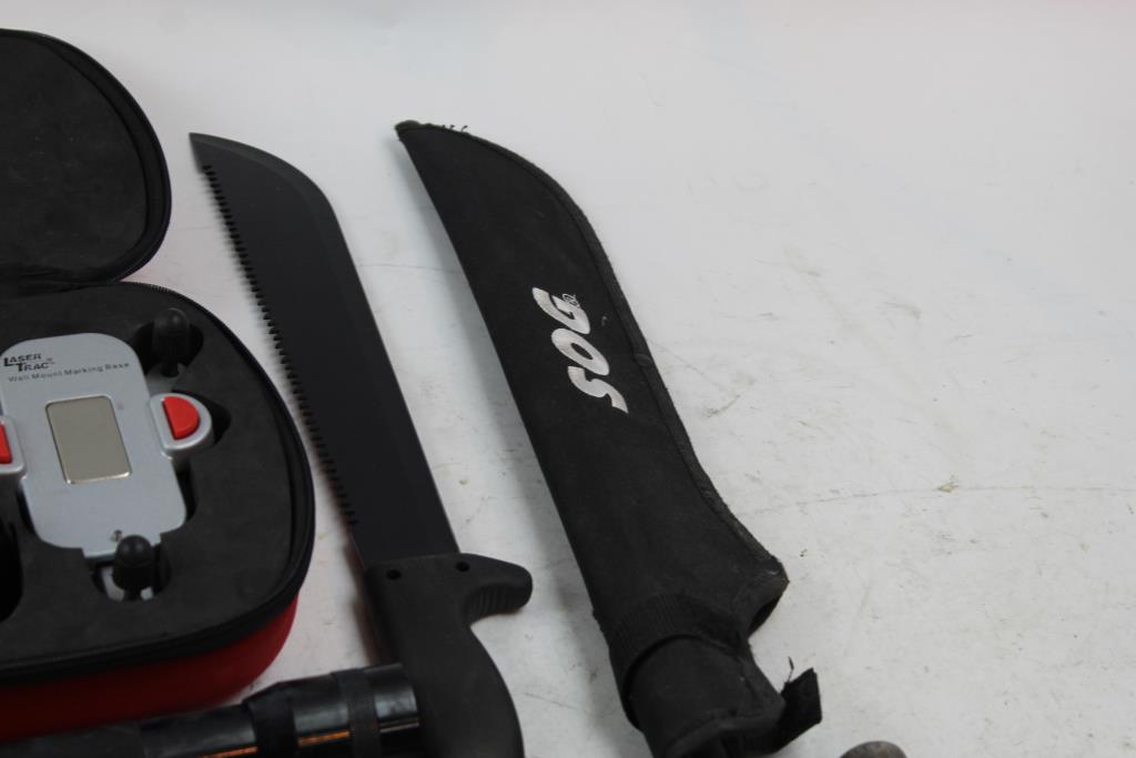 SOG Machete, Craftsman Laser Trac Level, Rotary Tool, Hammers: 5+ Items ...