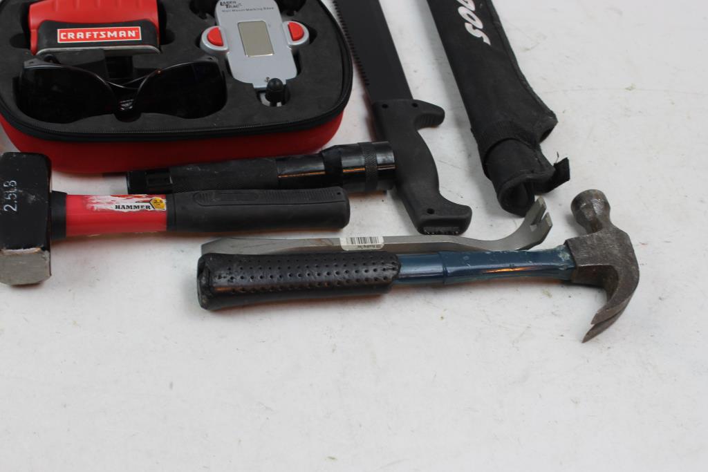 SOG Machete, Craftsman Laser Trac Level, Rotary Tool, Hammers: 5+ Items ...