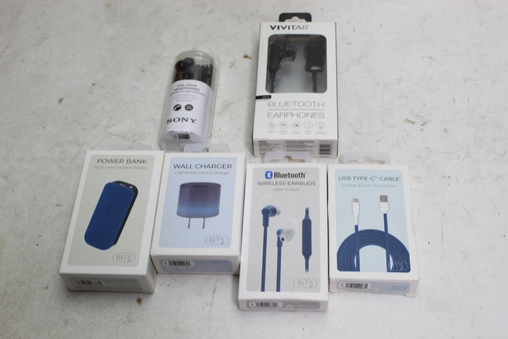 Sony Earphones, Bits Power Bank+ More 6 Pieces | Property Room