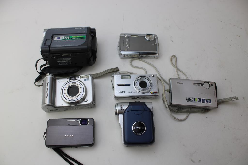 Sony Handycam & Assorted Digital Cameras; 7 Pieces | Property Room