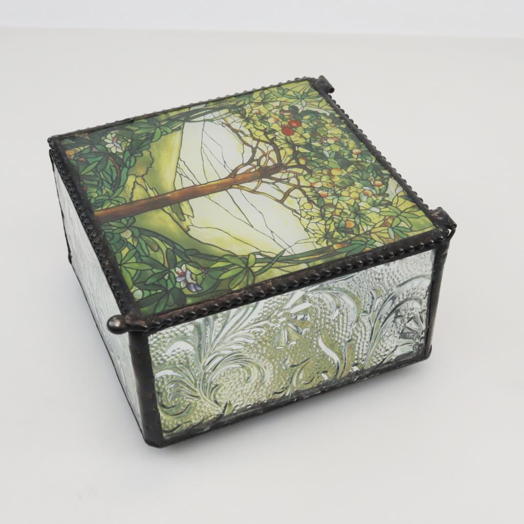 Stained Glass Metal Frame Apple Tree Trinket Box | Property Room
