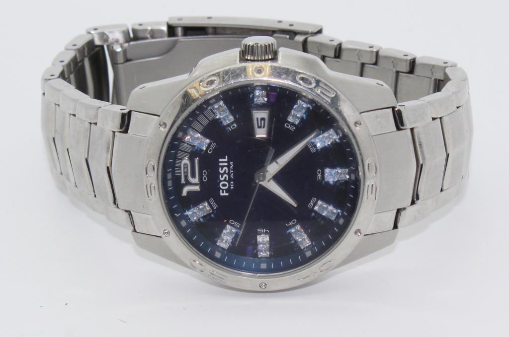 Stainless Steel Men's Fossil Watch With Clear Costume Stones | Property ...