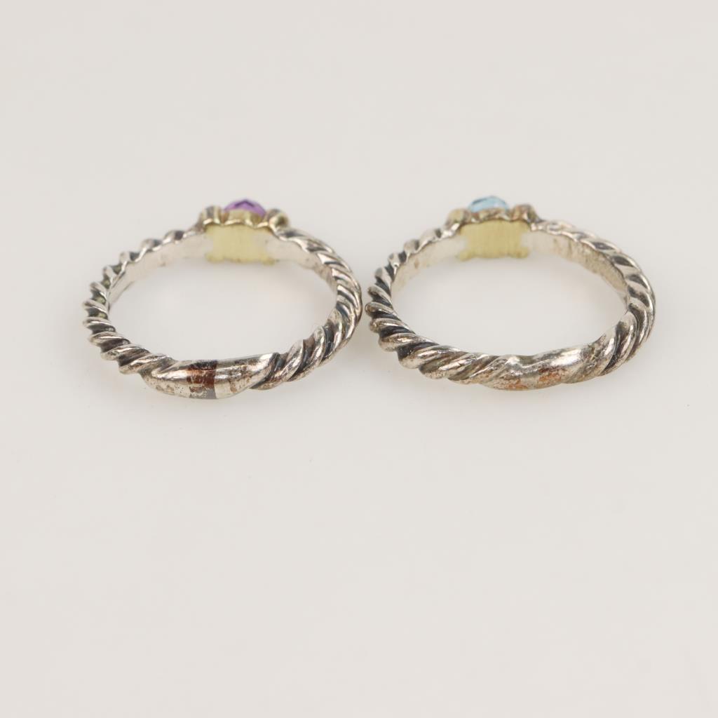 Sterling Silver 14kt Gold Accent Purple And Blue Stone Stacking Rings ...