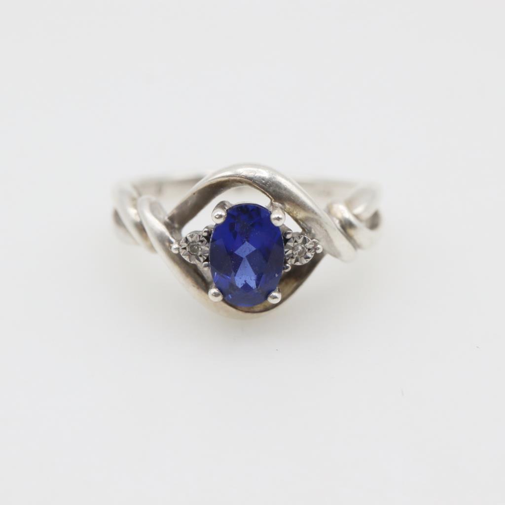 Sterling Silver Blue Stone Diamond Accent Ring | Property Room