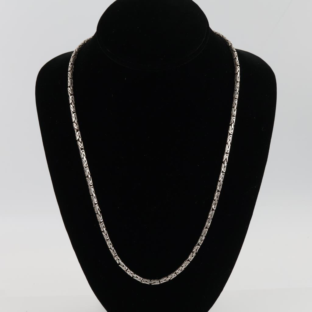 Sterling Silver Byzantine Chain Link Necklace | Property Room
