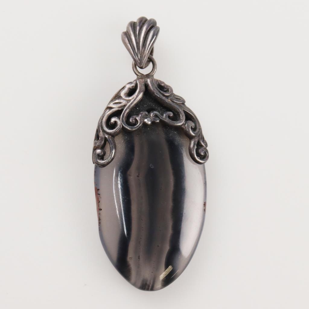 Sterling Silver Clear & Black Stone Pendant | Property Room