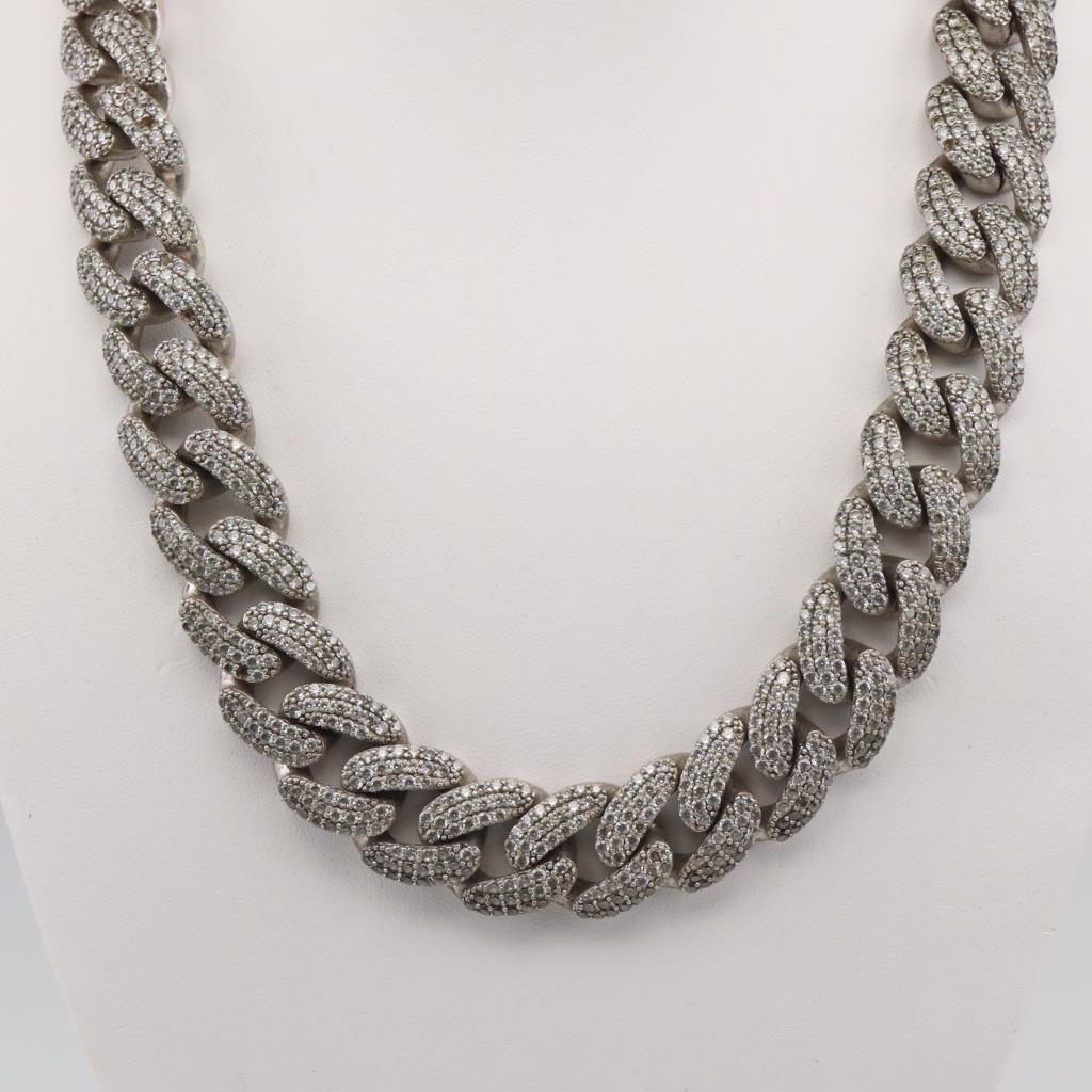 Sterling Silver Clear Stone Curb Link Necklace | Property Room