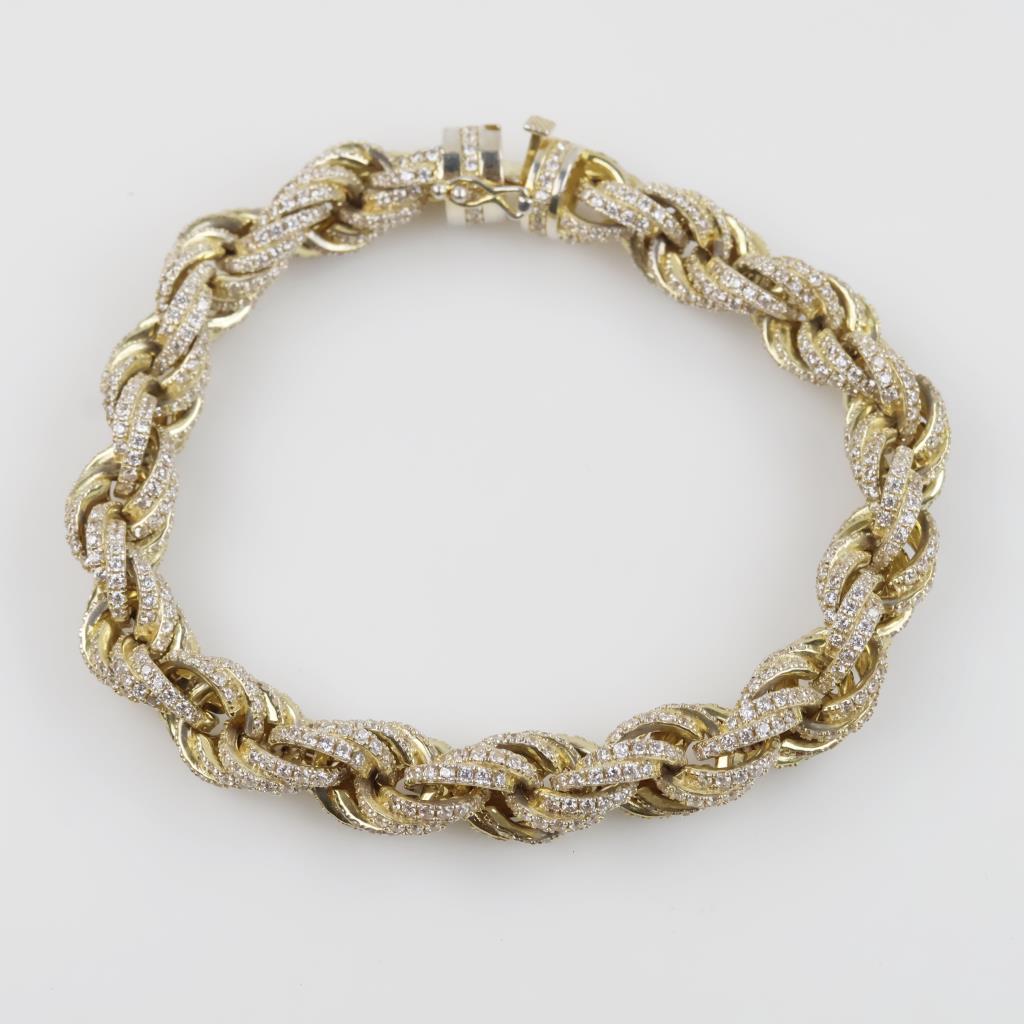 Sterling Silver Clear Stone Encrusted Rope Bracelet | Property Room