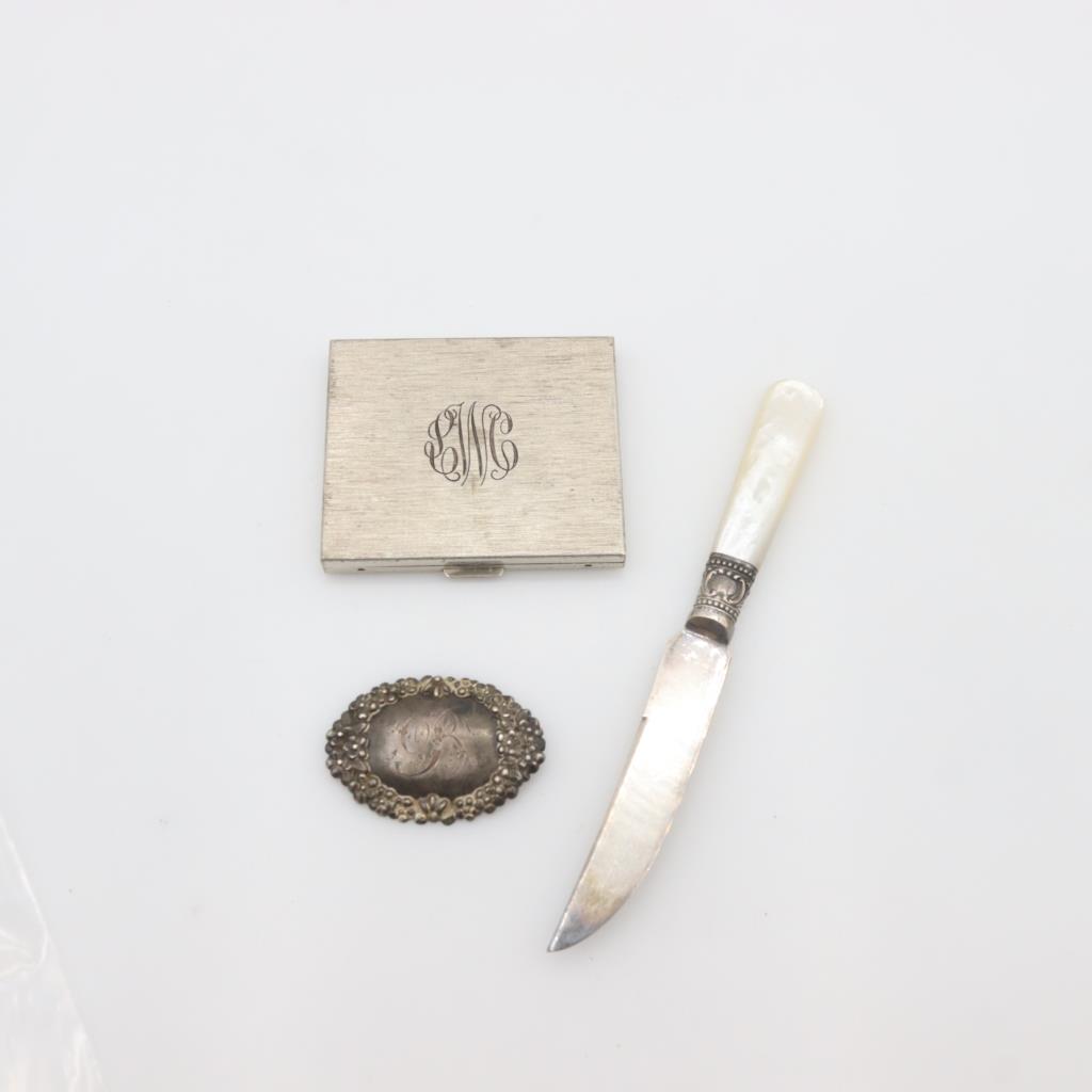 Sterling Silver Compact, Knife, And Pin, 3 Pieces | Property Room