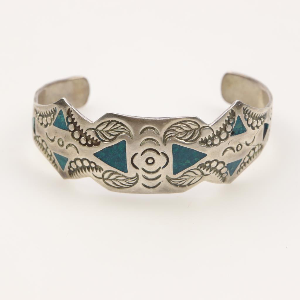 Sterling Silver Cuff With Blue Stone Inlay | Property Room