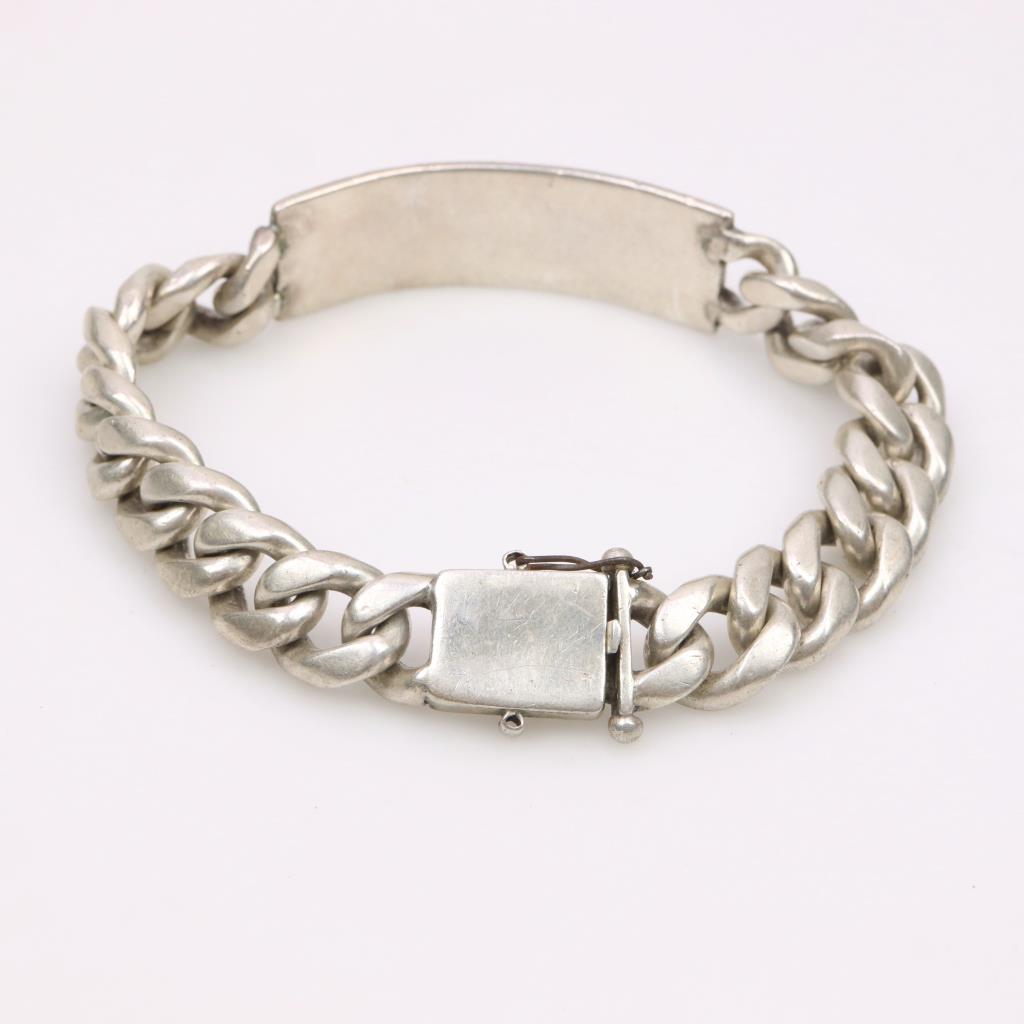 Sterling Silver Curb Chain Name Plate Bracelet | Property Room