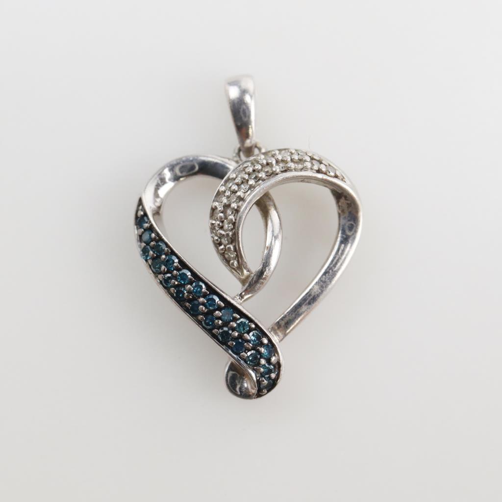 Sterling Silver Diamond Blue Stone Heart Pendant | Property Room
