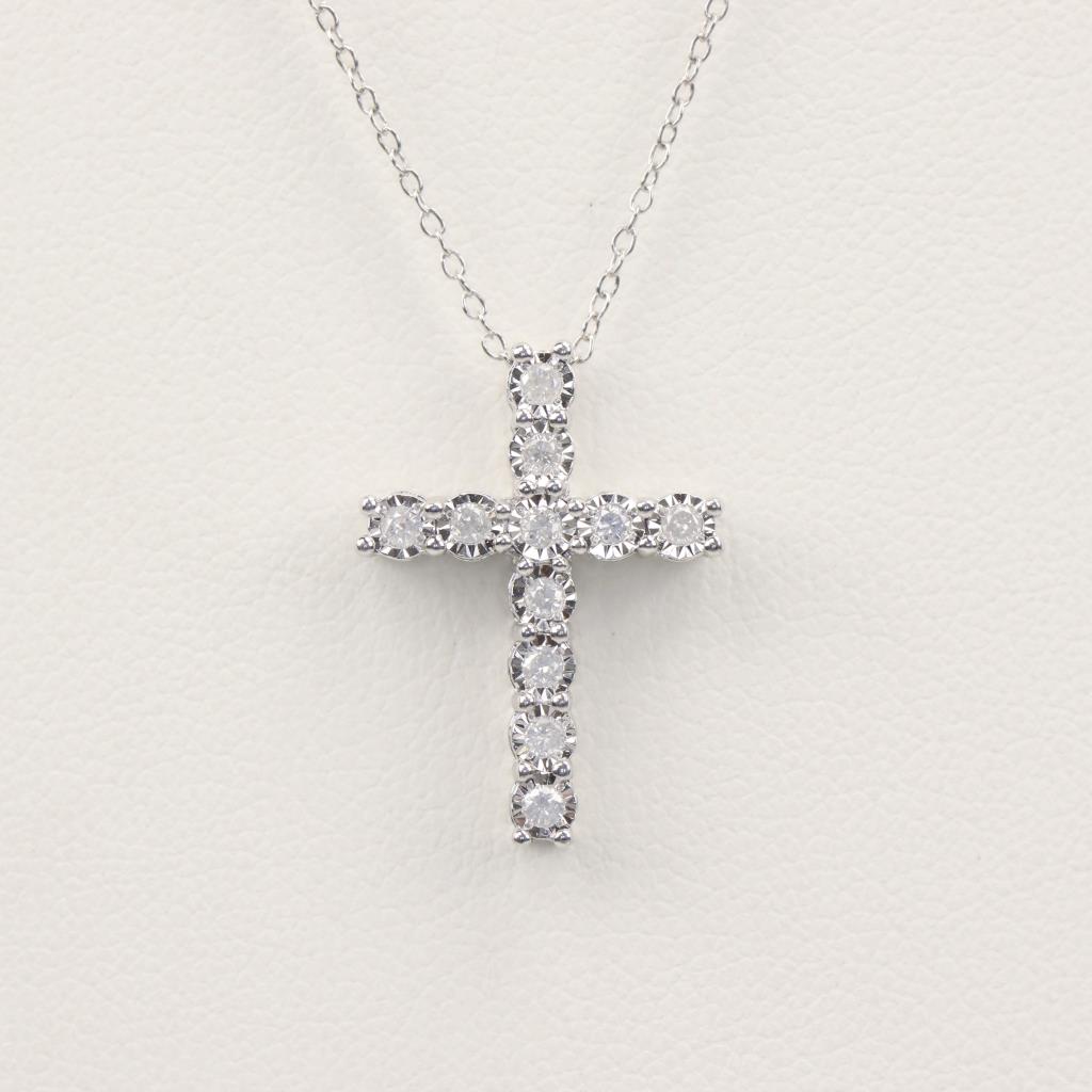 Sterling Silver Diamond Cross Necklace | Property Room