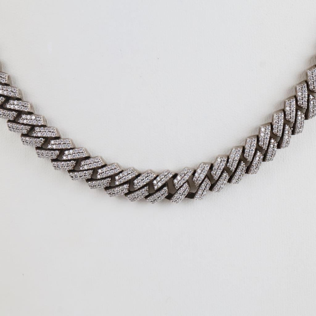 Sterling Silver Diamond Cuban Chain Necklace | Property Room