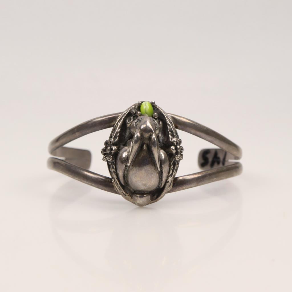 Sterling Silver Green Stone Cuff Bracelet | Property Room