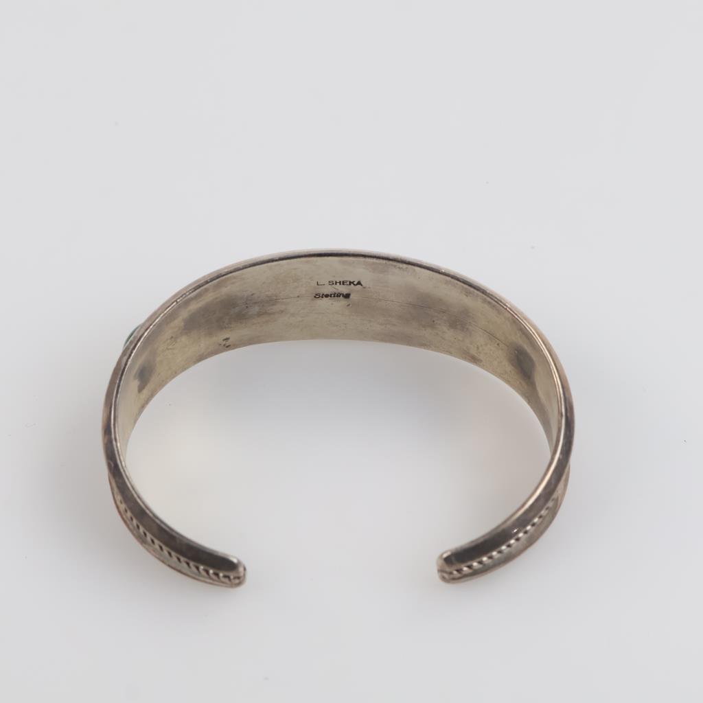 Sterling Silver Green Stone Cuff Bracelet | Property Room