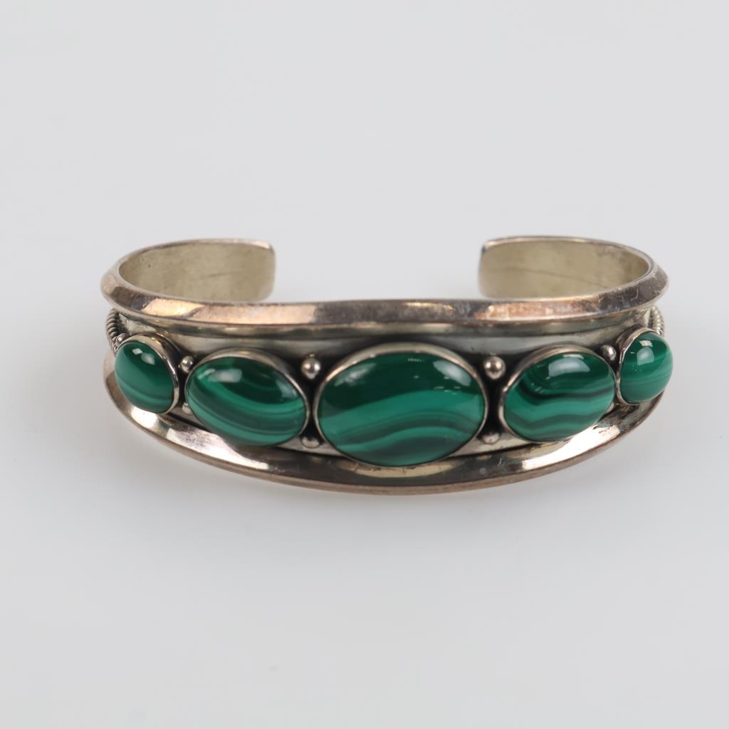 Sterling Silver Green Stone Cuff Bracelet | Property Room