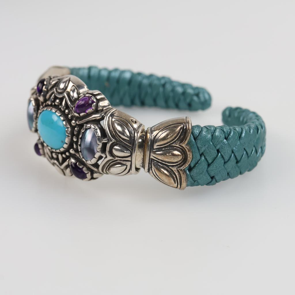 Sterling Silver Multi Color Stone Hinged Bangle | Property Room