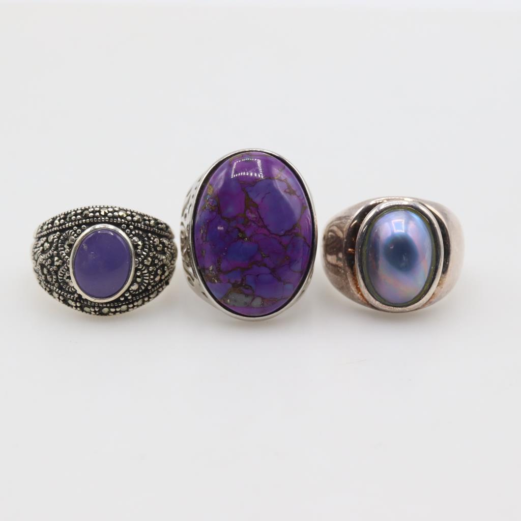 Sterling Silver Purple Stone Rings, 3 Pieces | Property Room