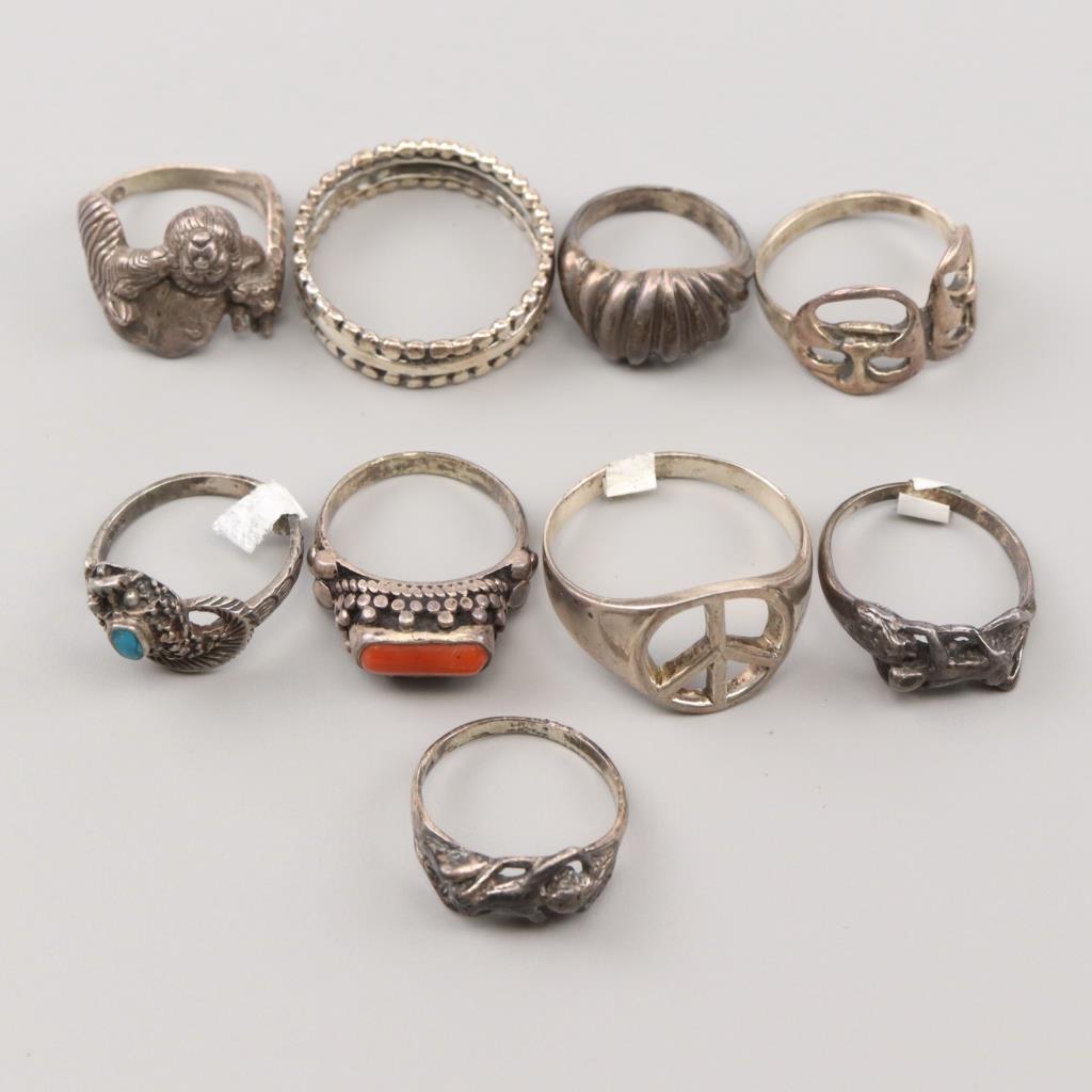 Sterling Silver Rings, 9 Pieces | Property Room