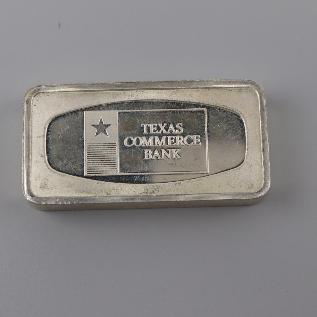 Sterling Silver The Franklin Mint Texas Commerce Bank 1000 Grains Bar ...