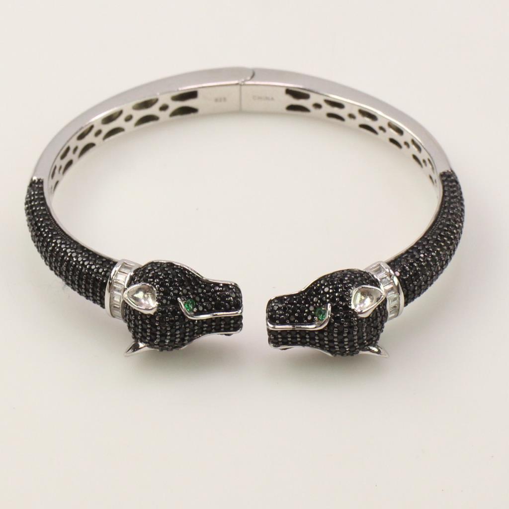 Sterling Silver Tri Colored Stone Animal Head Bangle Bracelet ...