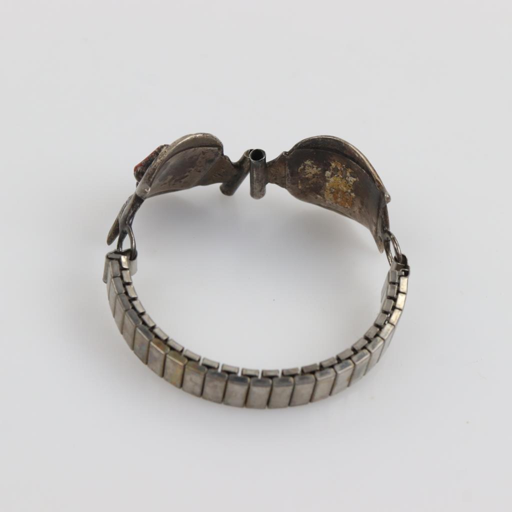 Sterling Silver Turquoise And Coral Watch Band Connectors | Property Room