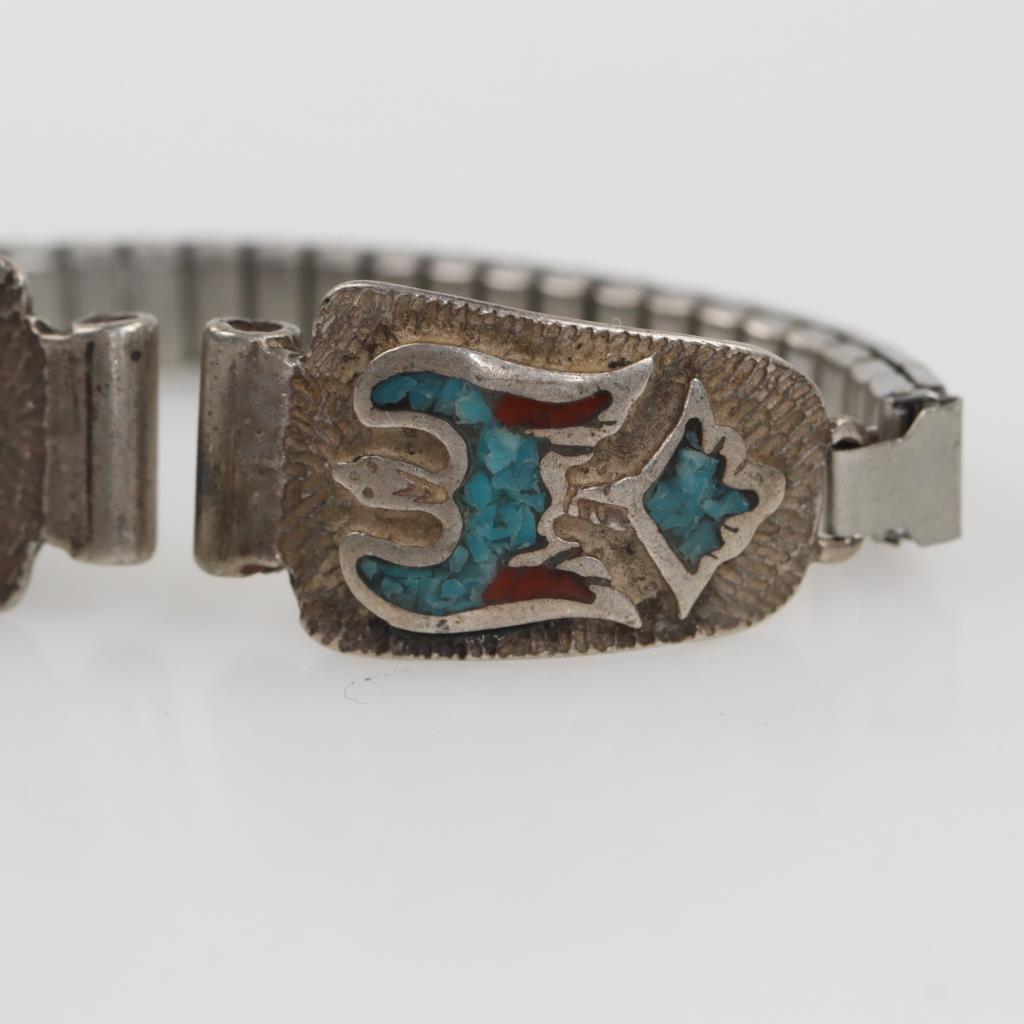 Sterling Silver Turquoise Inlayed Watch Band Connectors | Property Room