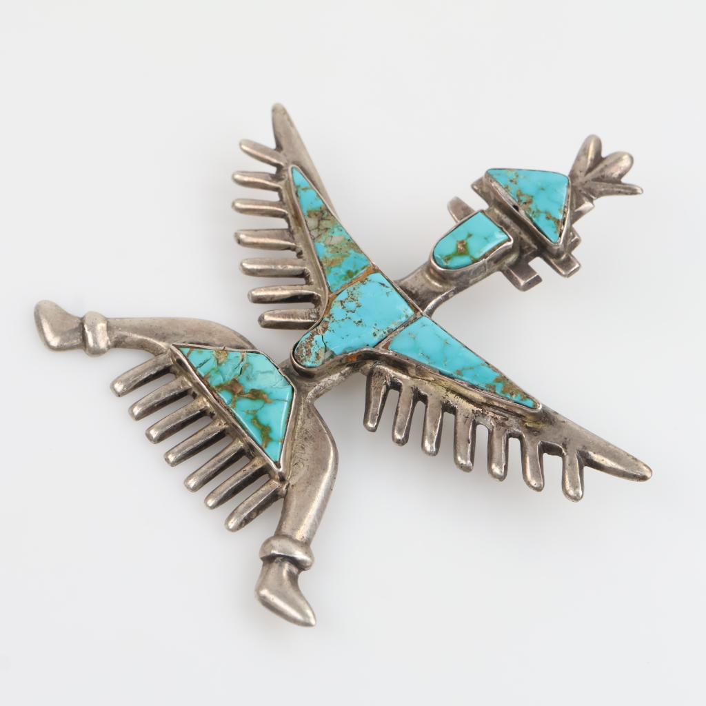 Sterling Silver Turquoise Knifewing Design Pin | Property Room