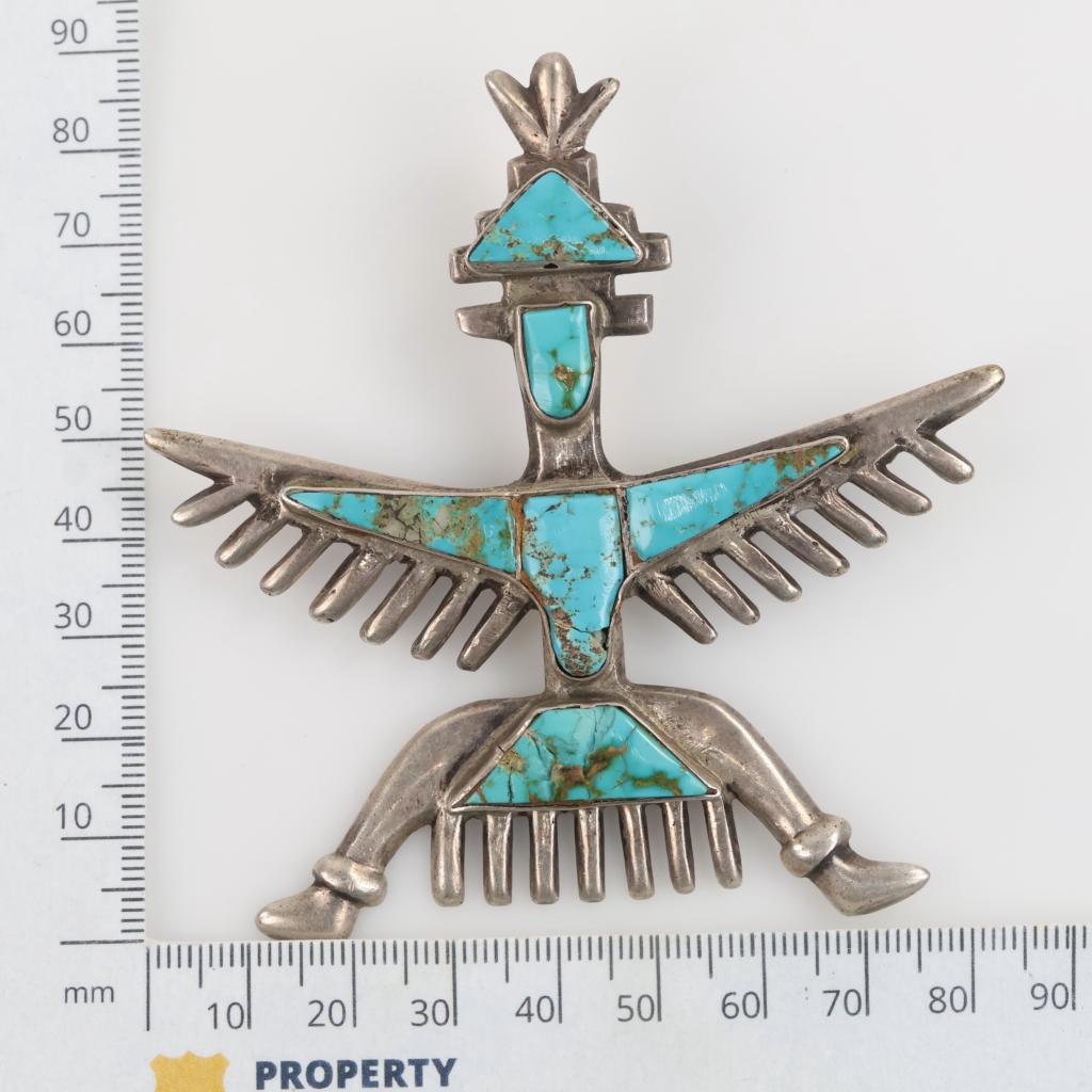 Sterling Silver Turquoise Knifewing Design Pin | Property Room