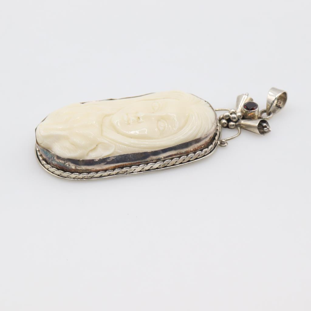 Sterling Silver White Stone Red Stone Accent Pendant | Property Room