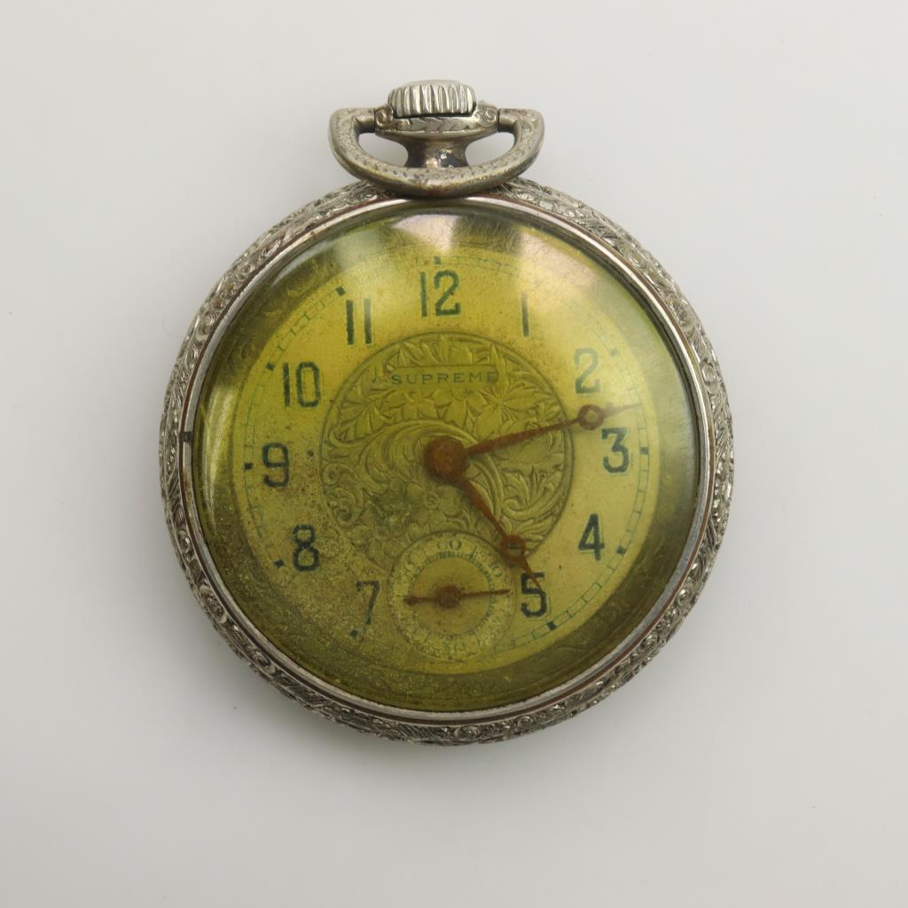 Supreme 10kt White GP Vintage Pocket Watch | Property Room